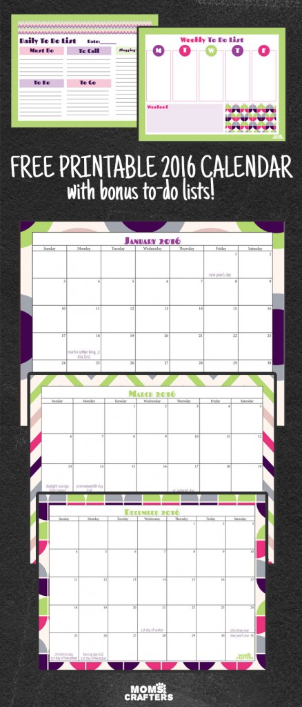Free Printable 2016 Calendar * Moms and Crafters