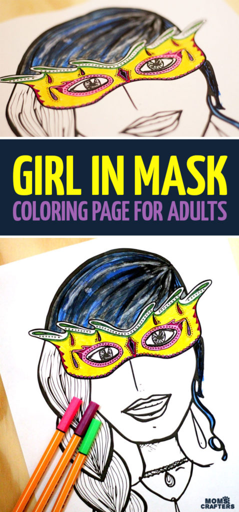 Girl in Mask: Halloween Coloring Page for Adults * Moms and Crafters