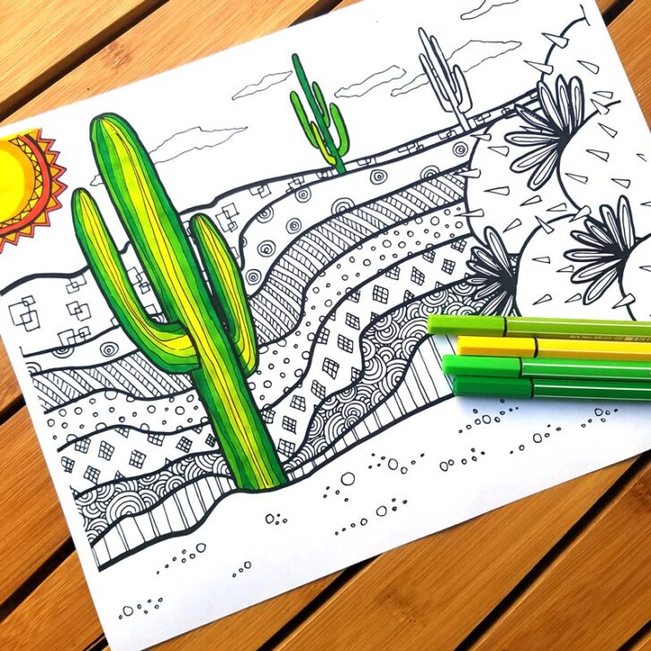 Cactus Coloring Page for Adults - Free Printable * Moms and Crafters