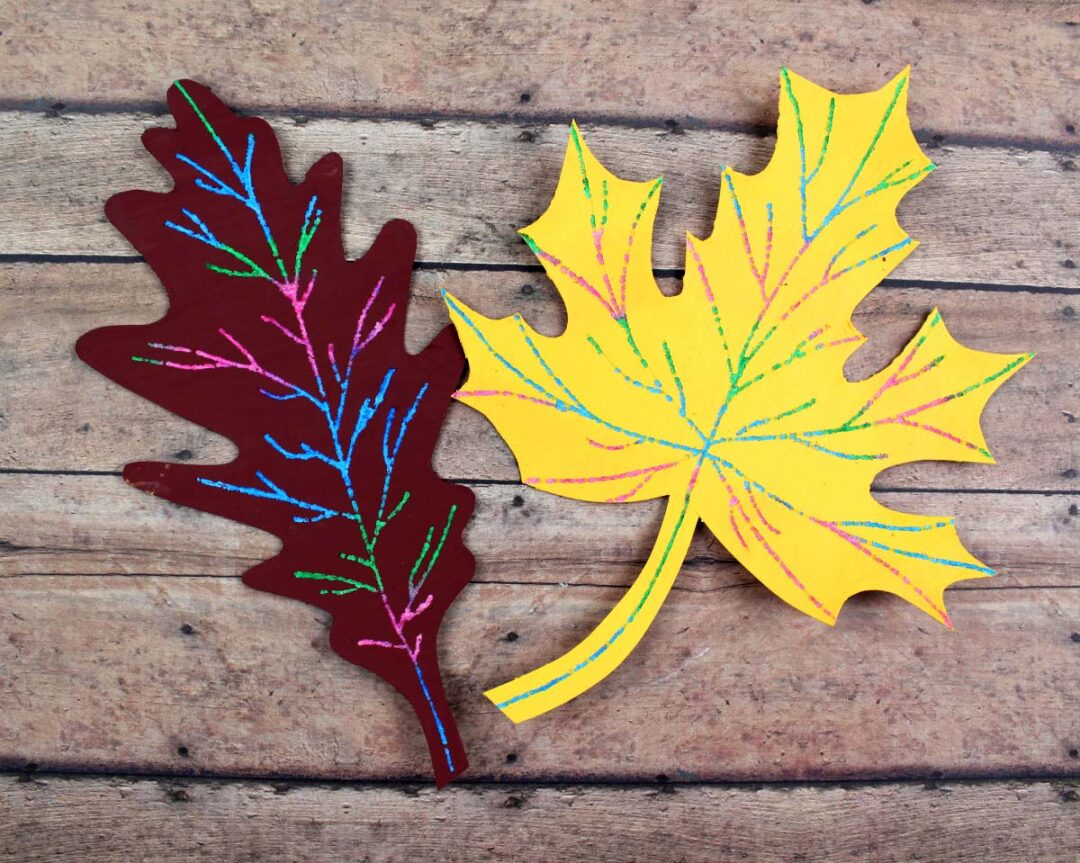 Scratch Art Fall Leaf Craft * Moms and Crafters