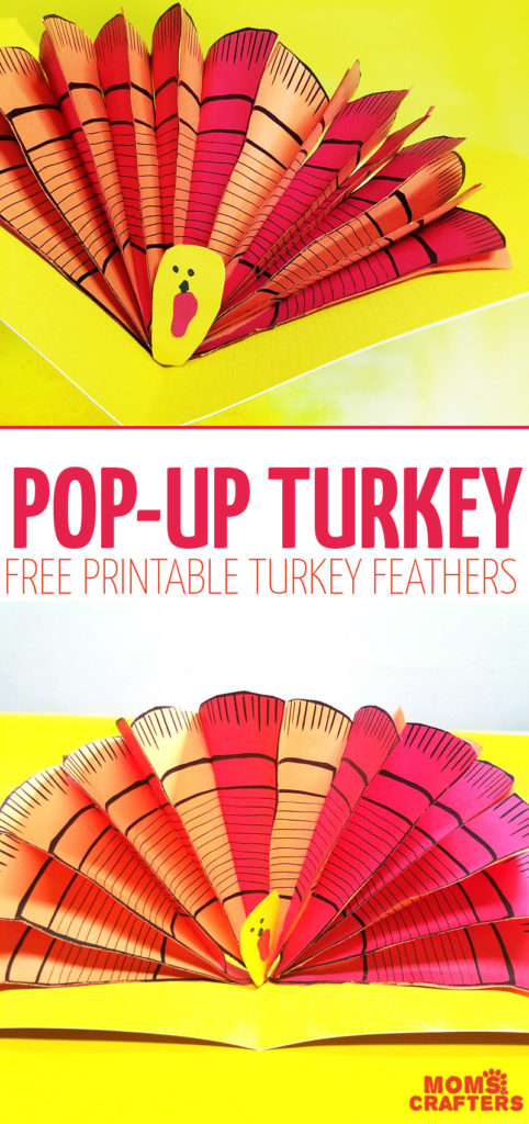 Pop Up Turkey Craft - free printable Turkey feathers * Moms and Crafters