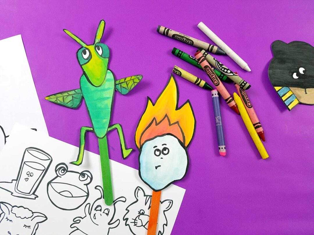 Passover Puppets - Ten Plagues Craft and Coloring Page