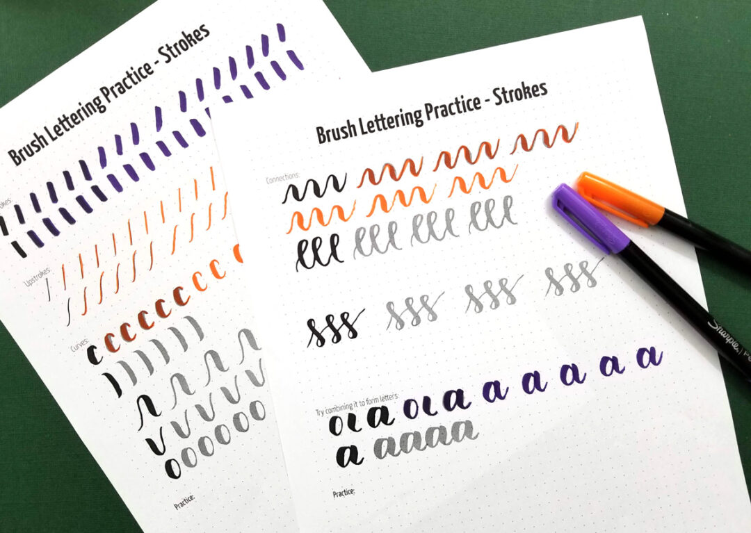 Free Printable Brush Lettering Practice Sheets - Strokes * Moms and ...