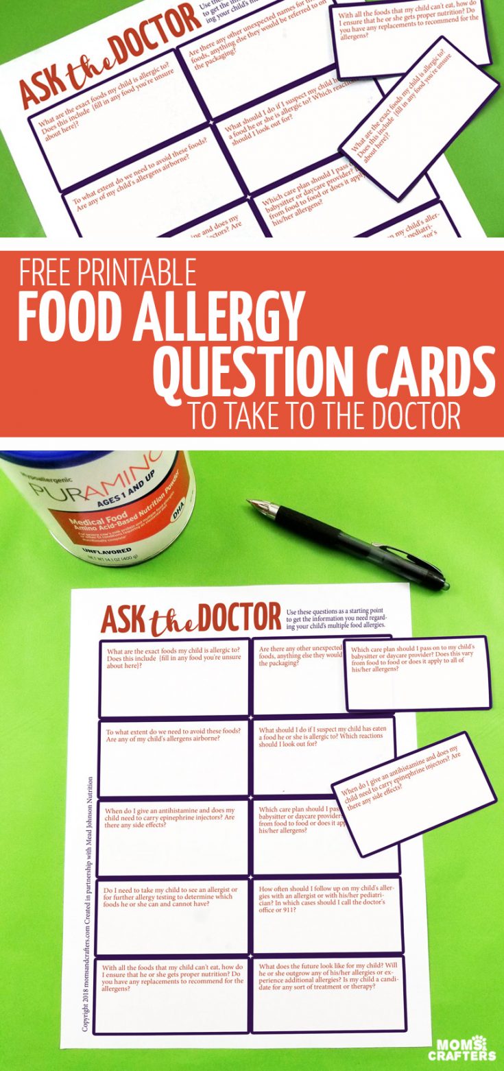 Free Printable Food Allergy Question Cards * Moms and Crafters