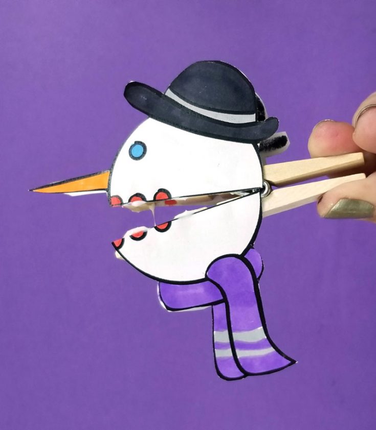 Snowman Puppets with Clothespin - free template! * Moms and Crafters