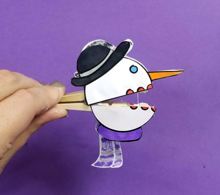 Snowman Puppets with Clothespin - free template! * Moms and Crafters