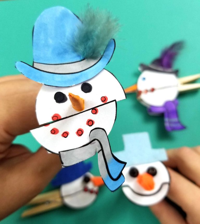 Snowman Puppets with Clothespin - free template! * Moms and Crafters