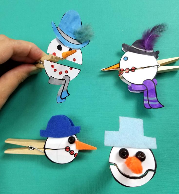 Snowman Puppets with Clothespin - free template! * Moms and Crafters