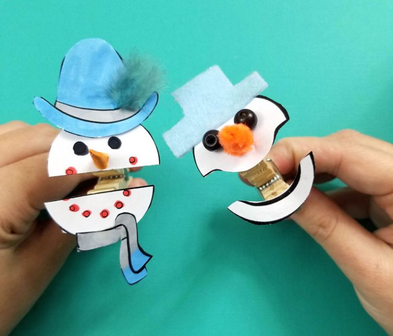 Snowman Puppets with Clothespin - free template! * Moms and Crafters