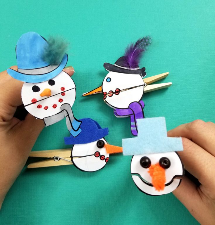 Snowman Puppets with Clothespin - free template! * Moms and Crafters