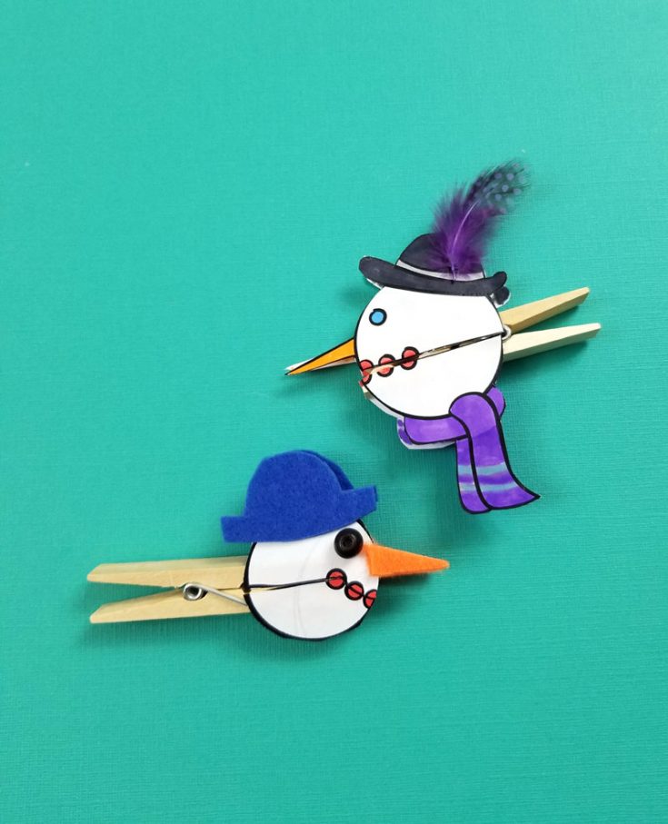 Snowman Puppets with Clothespin - free template! * Moms and Crafters