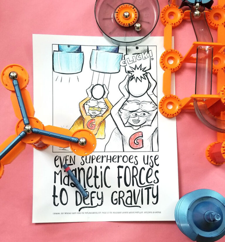 Science Coloring Page Poster for Kids - Magnetism and Gravity