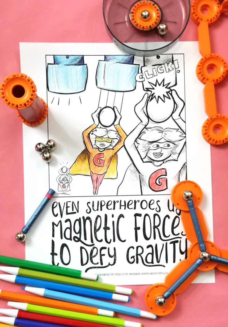 Science Coloring Page Poster for Kids - Magnetism and Gravity