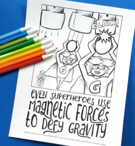 Science Coloring Page Poster for Kids - Magnetism and Gravity