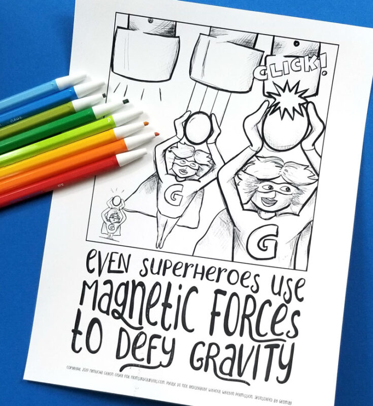 Science Coloring Page Poster for Kids - Magnetism and Gravity