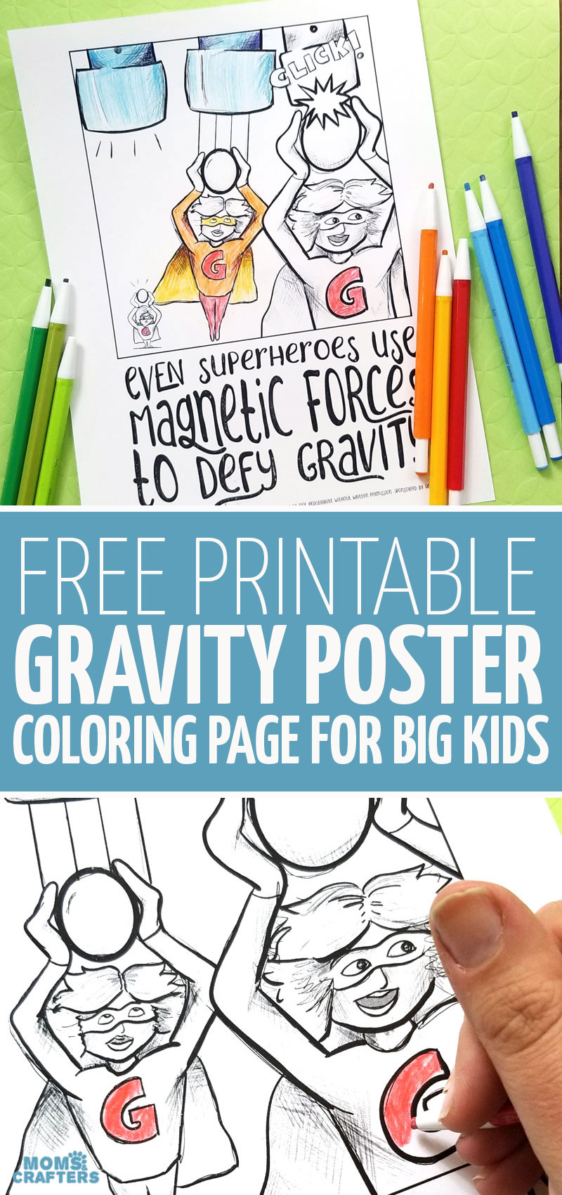 Science Coloring Page Poster for Kids - Magnetism and Gravity