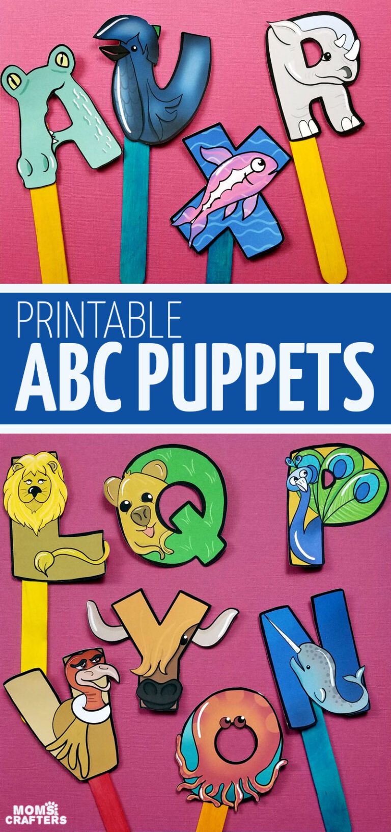 Print and Craft the Cutest Animal Alphabet Puppets! * Moms and Crafters