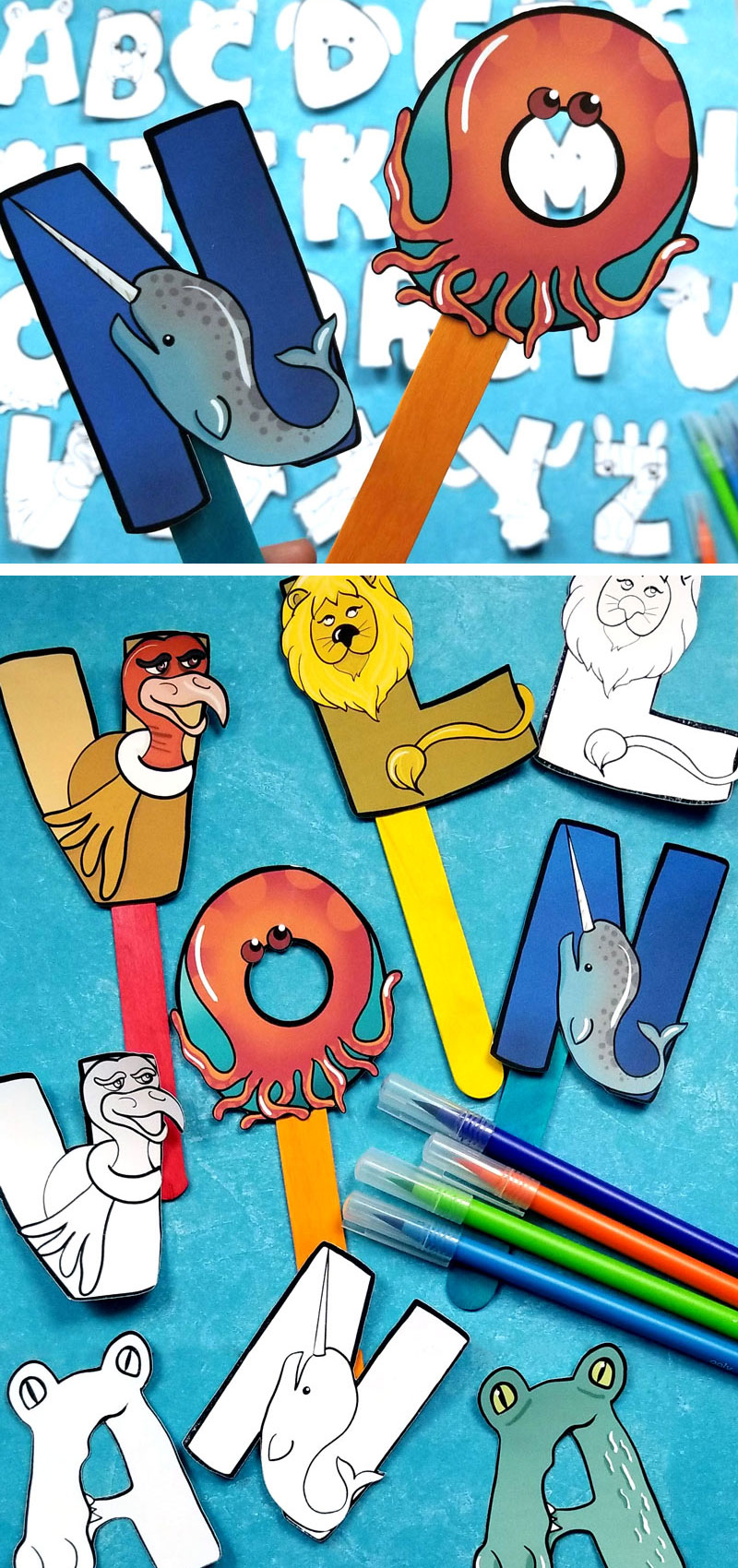 Print and Craft the Cutest Animal Alphabet Puppets! * Moms and Crafters