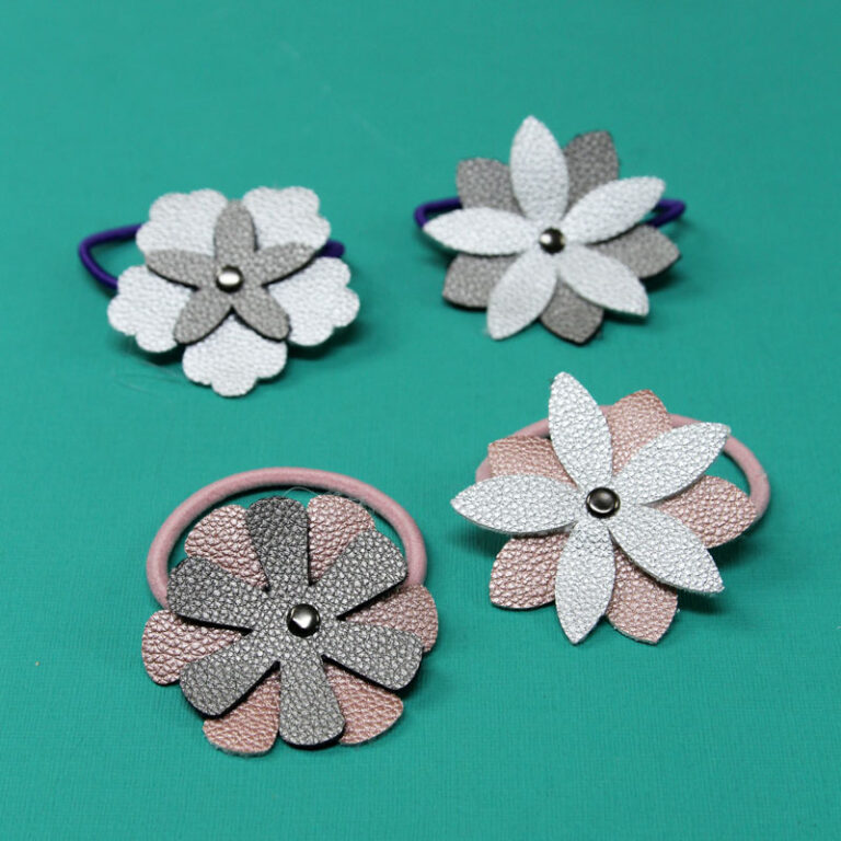 DIY Flower Hair Accessories - Faux Leather Cricut Hair Ties