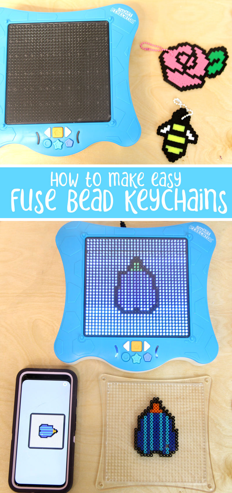 Fuse Bead Keychains - Bug and Flower Craft for Spring!