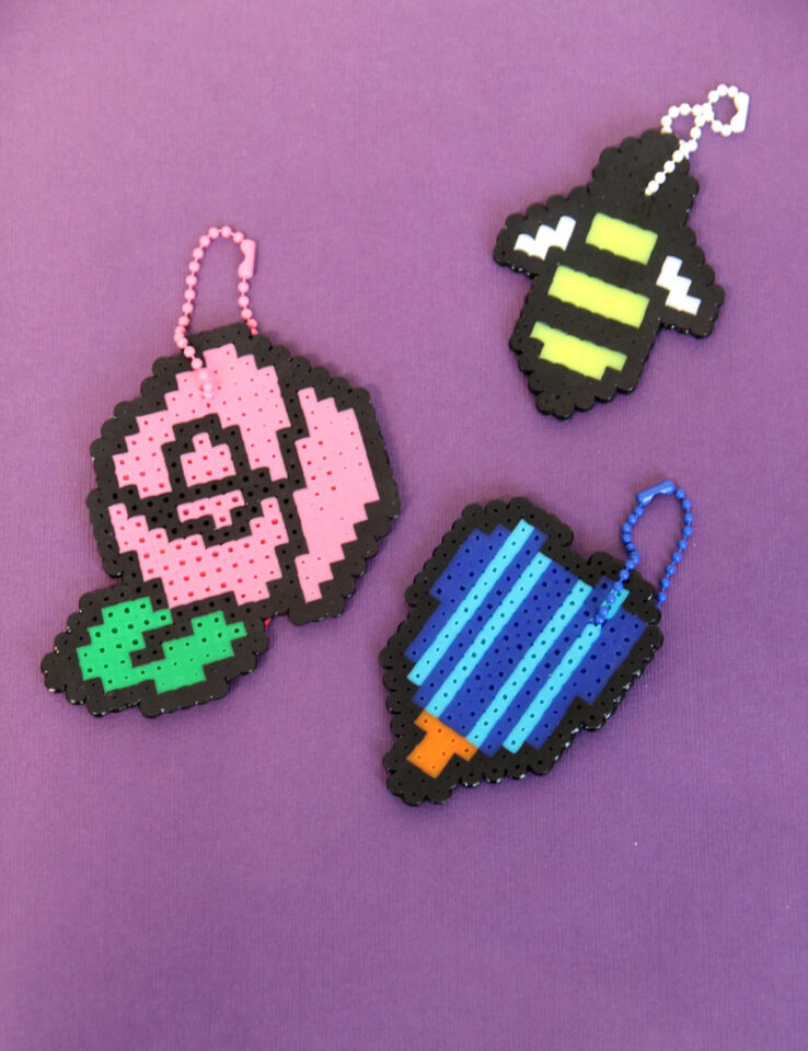 Fuse Bead Keychains - Bug and Flower Craft for Spring!