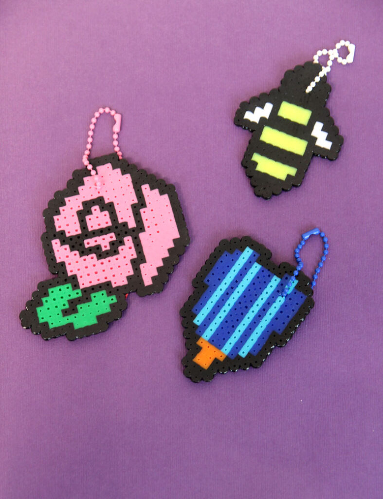 Fuse Bead Keychains - Bug and Flower Craft for Spring!