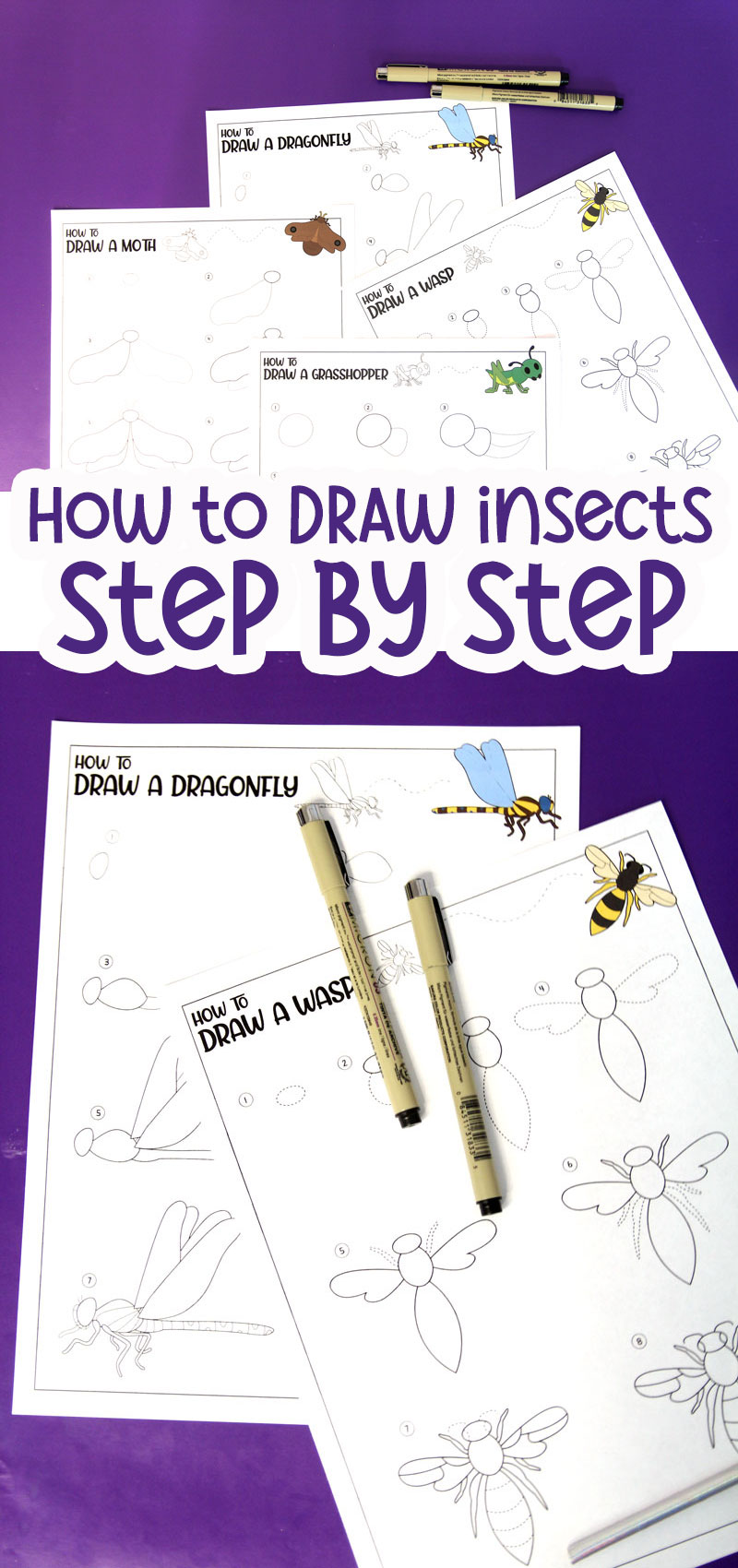 How to Draw Insects - Easy Step by Step Printable * Moms and Crafters