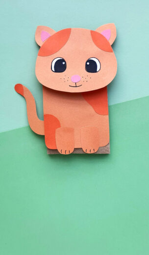 Cat Paper Bag Puppet with a free template!