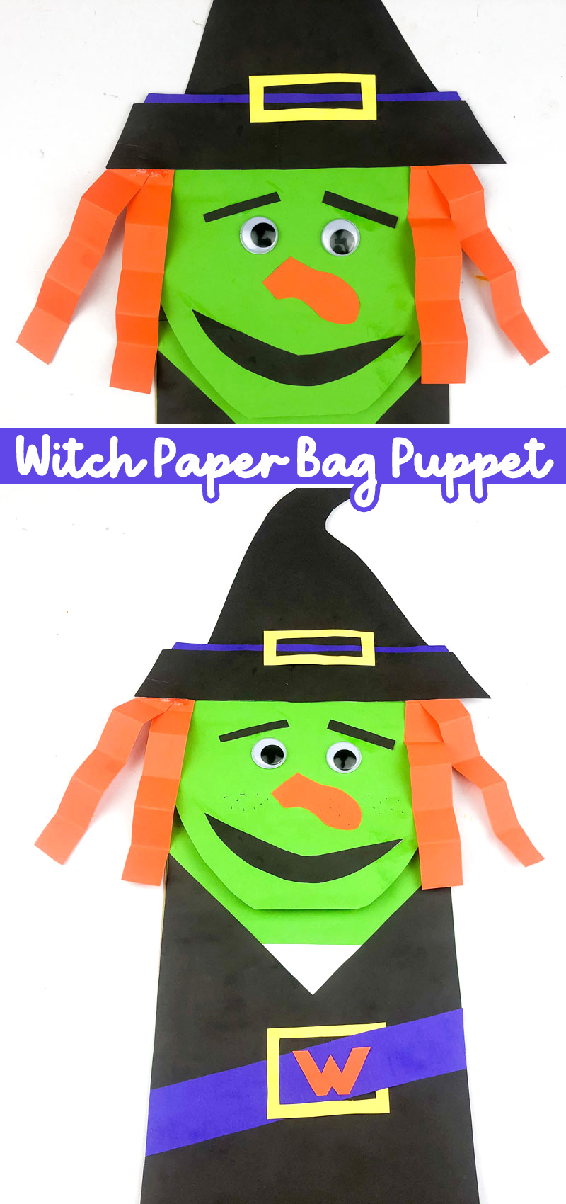 Witch Paper Bag Puppet + Free Template