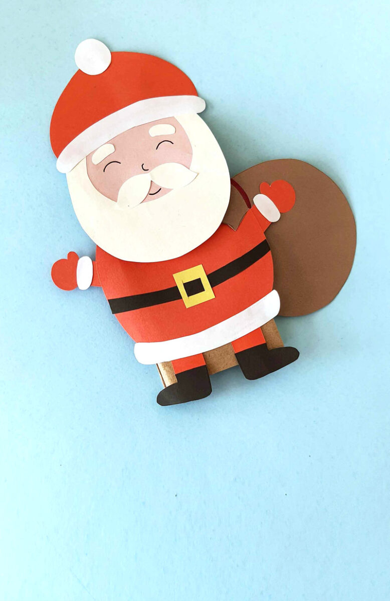 Santa Paper Bag Puppet + Free Template * Moms and Crafters