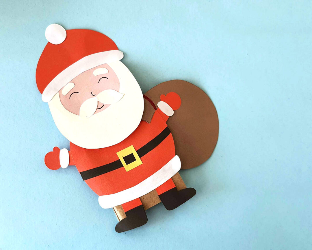 Santa Paper Bag Puppet + Free Template * Moms and Crafters