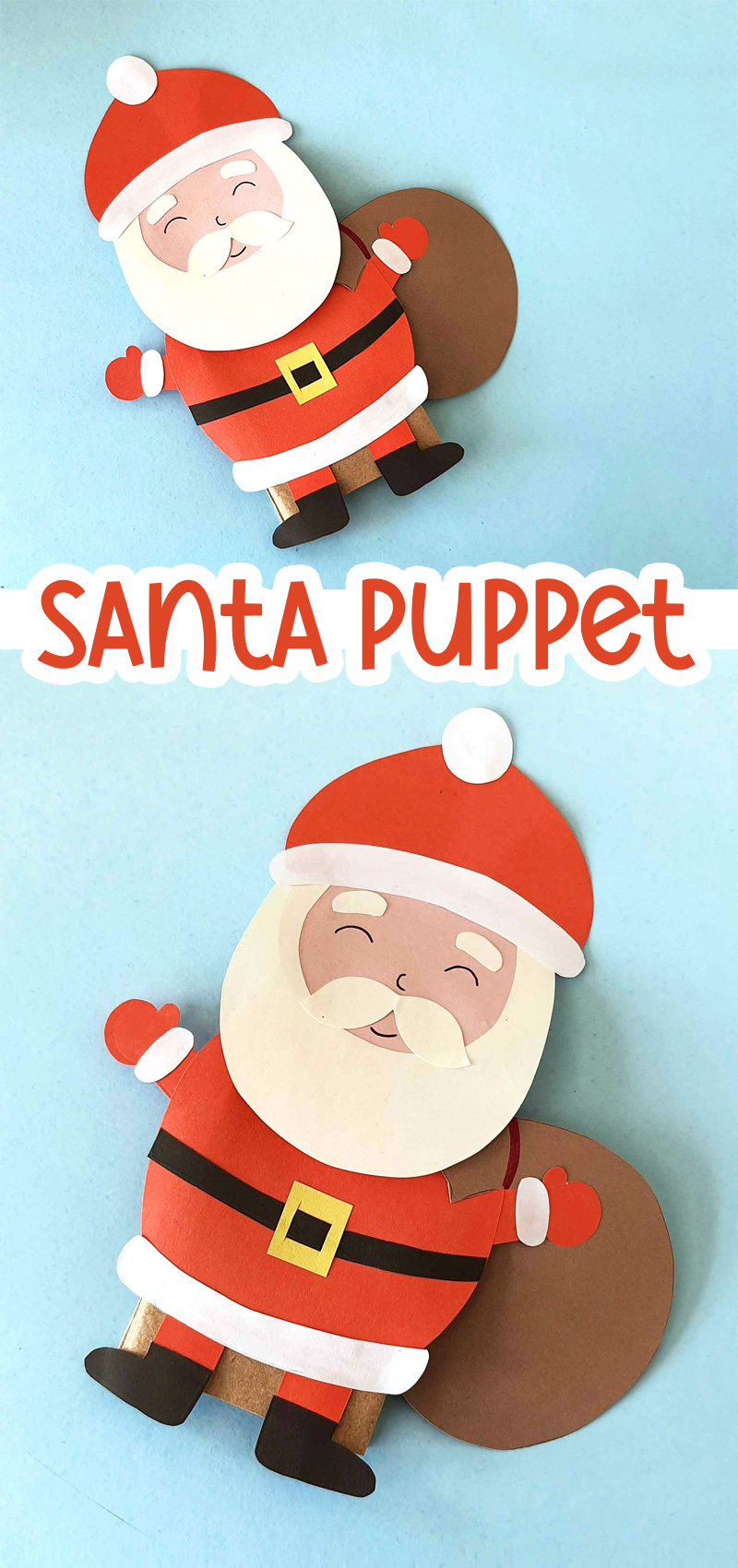 Santa Paper Bag Puppet + Free Template * Moms and Crafters