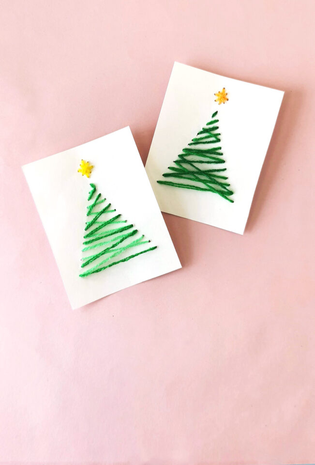Stitched Christmas Cards - String Art * Moms and Crafters
